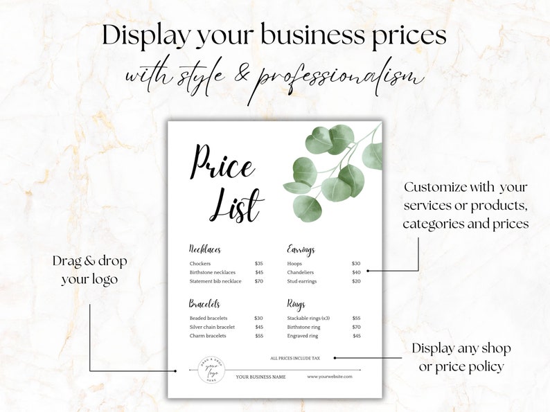 DIY Editable Price List, Template for Shop, Hairstylist Salon, Craft ...
