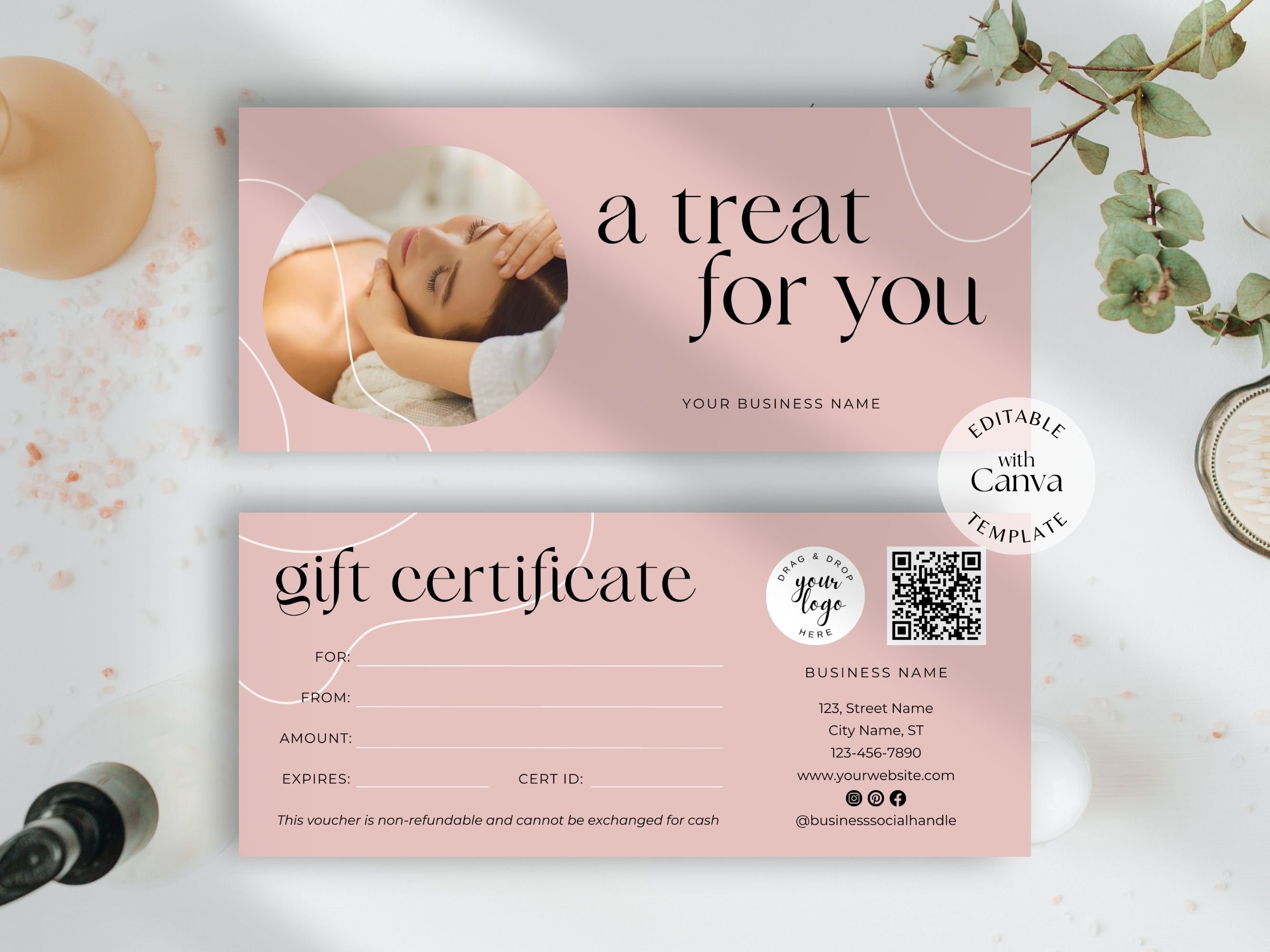 Spa or Beauty Salon Gift Card Template With Qr Code for Small Business ...