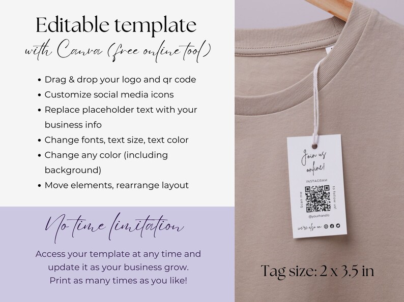 Social Media Hang Tag for Small Business, Editable Qr Code Tag, Join Us ...