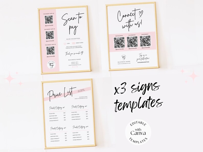 Set of Editable Signage for Small Business, Scan to Pay, Social Media ...