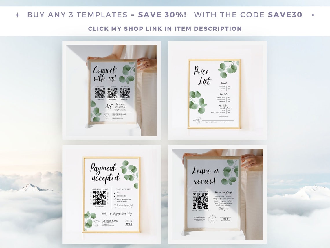 Editable Scan to Pay With Qr Code, Price List, Social Media Signs for ...