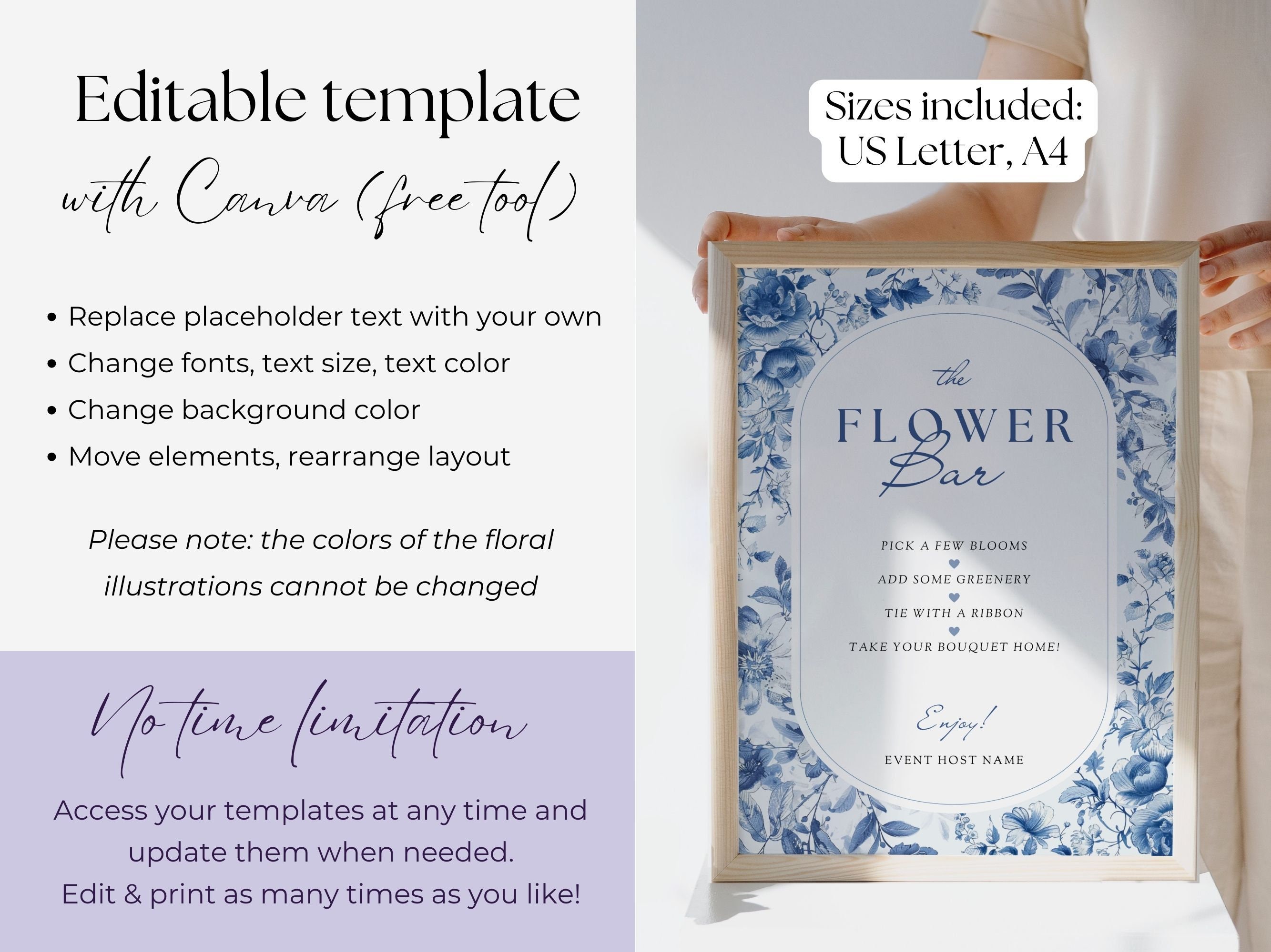 Flower Bar Blue Sign Template for Baby Shower, Wedding, Dusty Blue ...