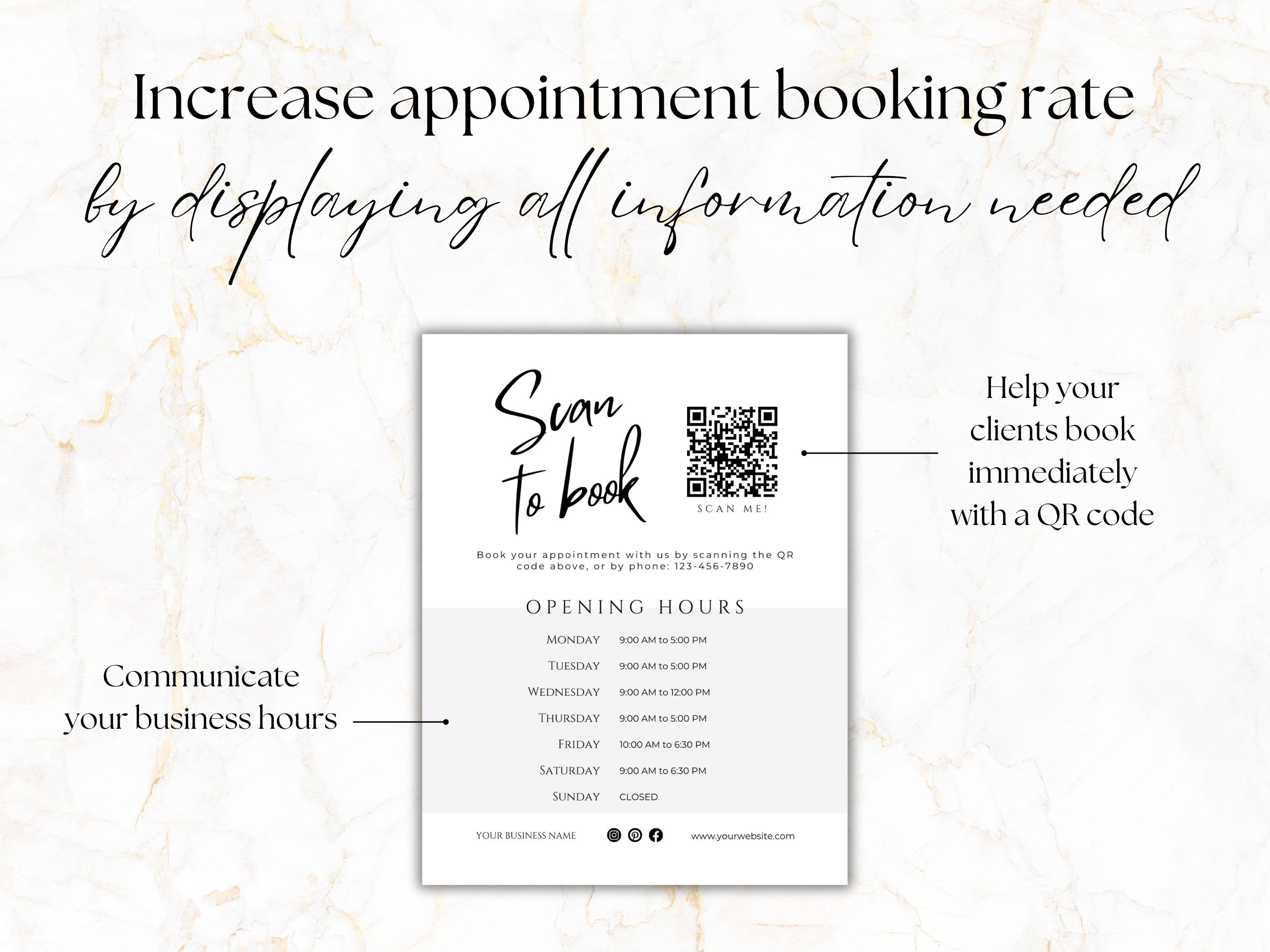 Editable Scan to Book Sign With Qr Code & Opening Hours for Salon, Spa ...