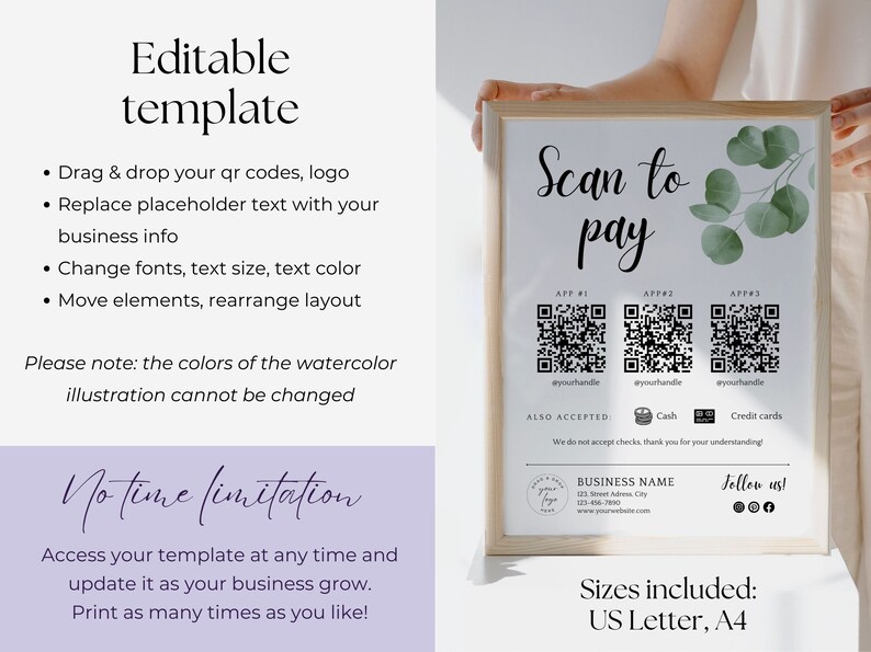 Editable Scan to Pay Sign With Qr Codes for Salon, Store, Craft Fair ...