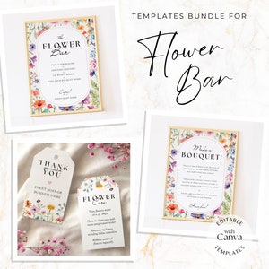 Flower Bar Templates Bundle, Wildflowers Editable Signs and Flower Care ...