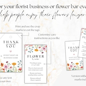 Flower Care Tag Template for Bloom Bar or Florist Business, Editable ...