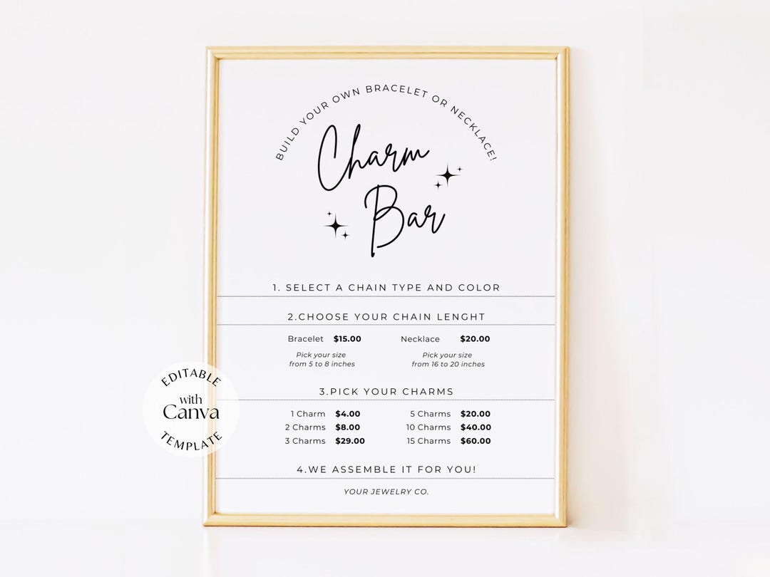 Charm Bar Sign Editable Template for Personalized Jewelry Business ...