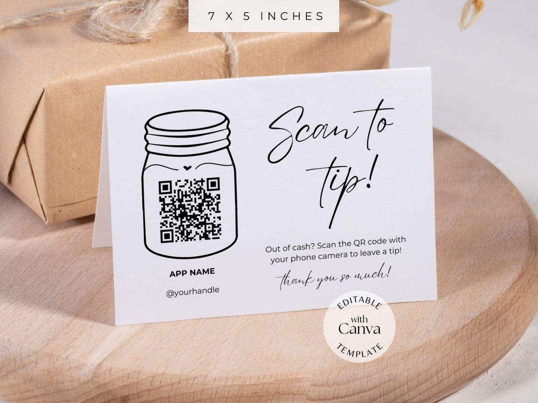 Virtual Tip Jar Sign Template With Customizable Scan to Tip QR Code for ...
