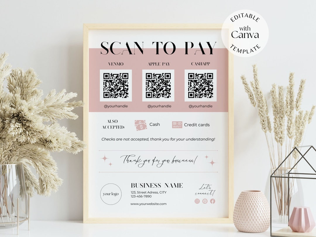 Payment Sign Template, Scan to Pay Sign for Business, Market Vendor ...