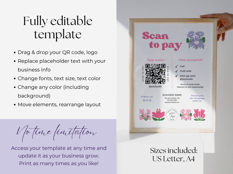 Scan to Pay Sign Template for Small Business, Payment Sign With Qr Code ...