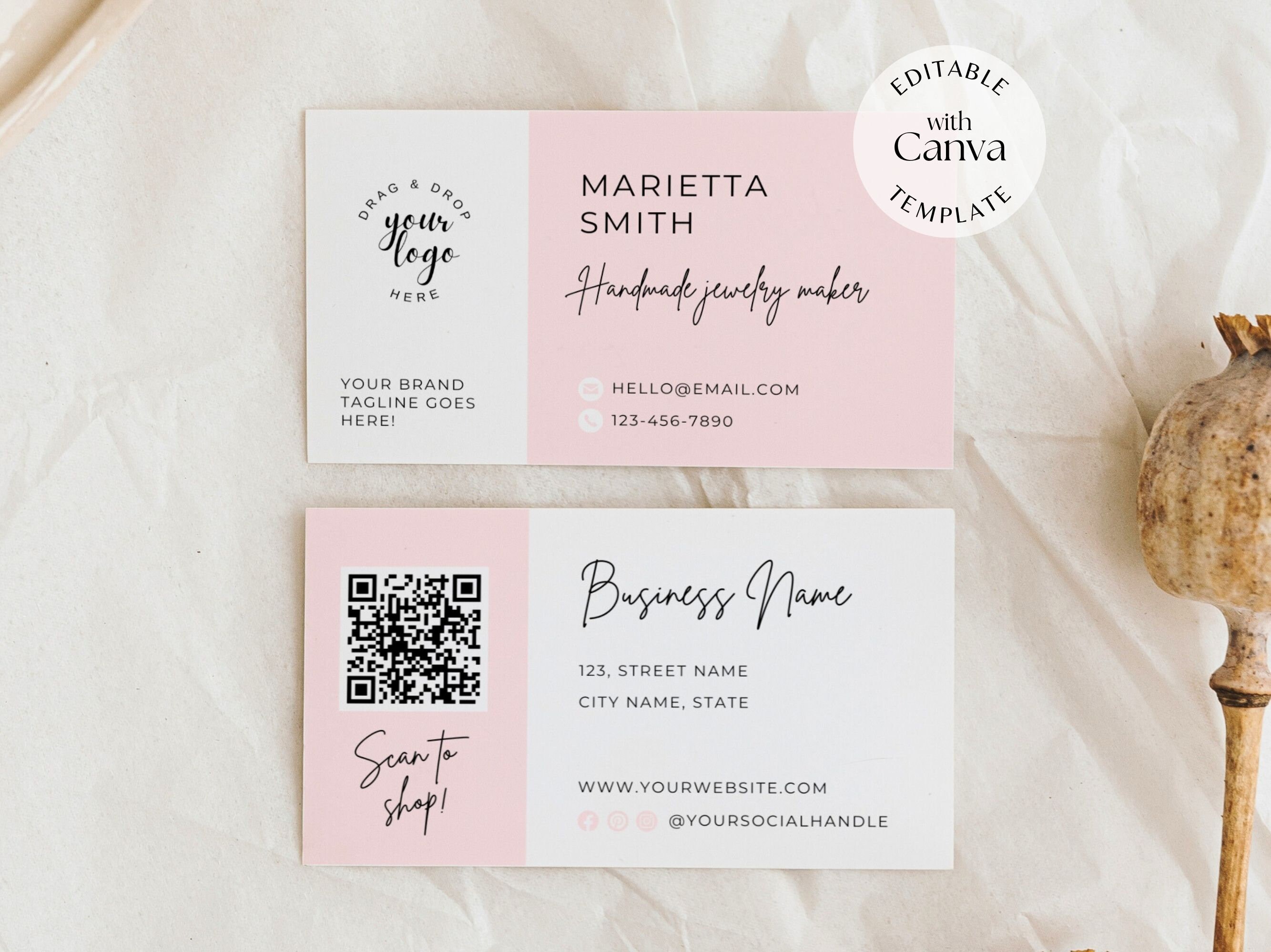 Business Card Template for Small Business Owner, Handmade Seller Shop ...