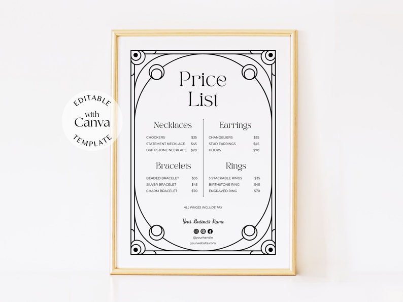 Pricelist Template Editable in Canva, Art Nouveau Business Price List ...
