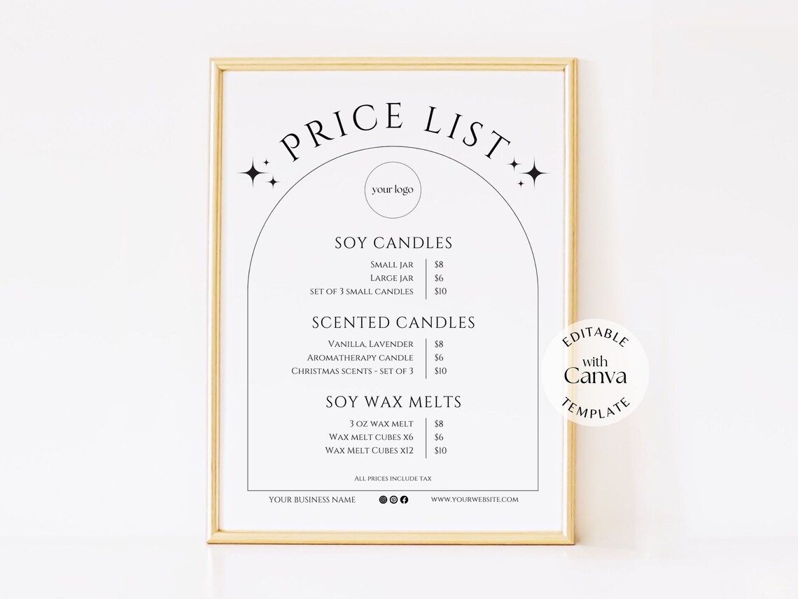 Business Price List Template, Pricelist Sign for Market Vendor, Craft ...