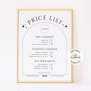 Business Price List Template, Pricelist Sign for Market Vendor, Craft ...