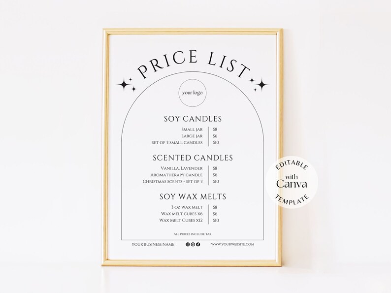 Business Price List Template, Pricelist Sign for Market Vendor, Craft ...