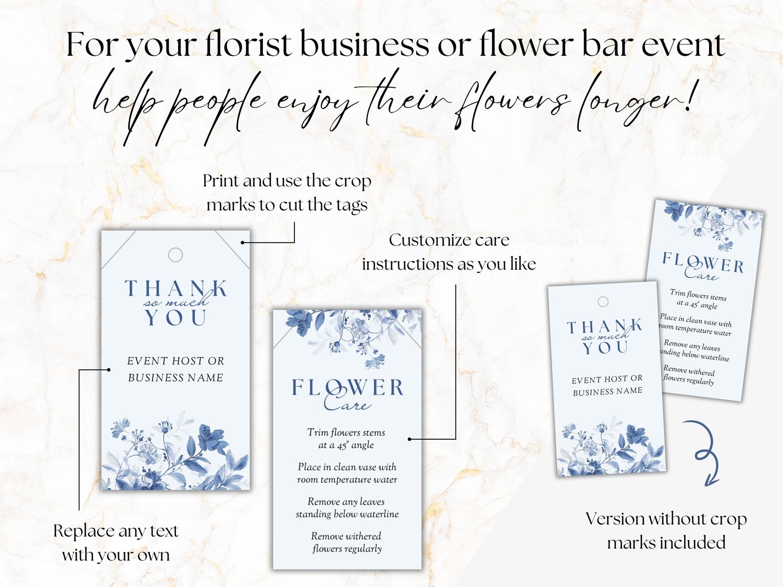 Flower Care Tag Template for Bloom Bar or Florist Business, Editable ...