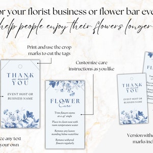 Flower Care Tag Template for Bloom Bar or Florist Business, Editable ...