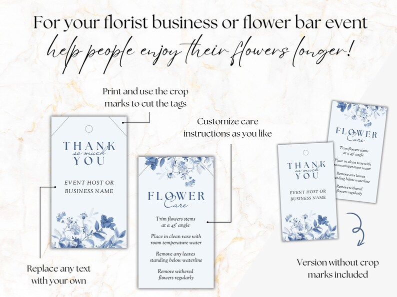 Flower Care Tag Template for Bloom Bar or Florist Business, Editable ...