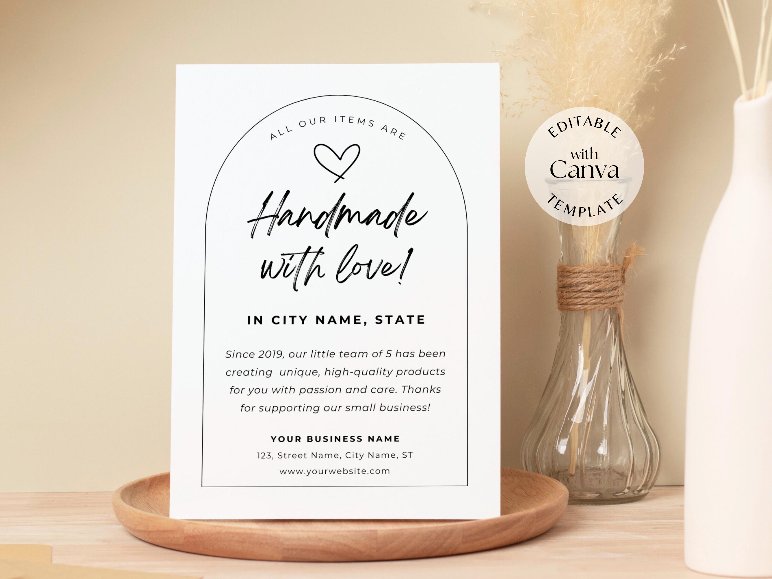Small Business handmade With Love Sign Template for Handcrafted Items ...