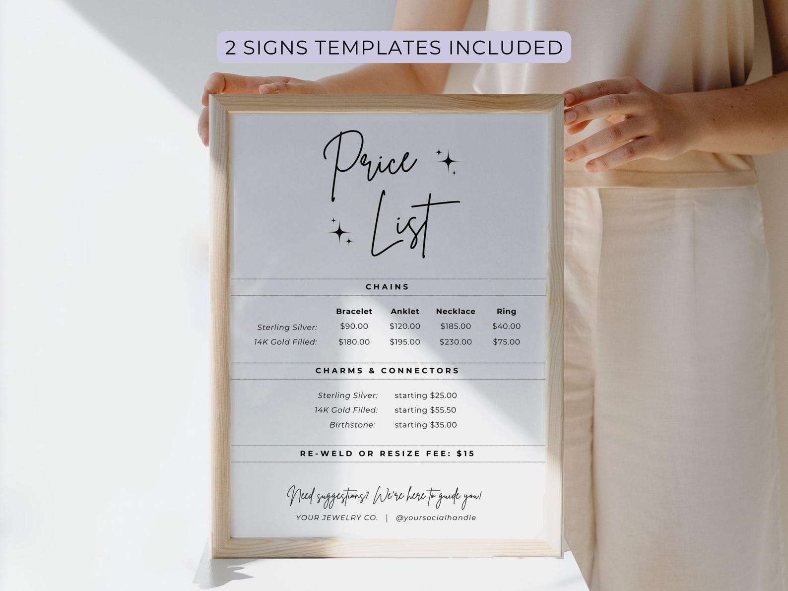 Permanent Jewelry Price List and Booking Sign Templates, Editable Steps ...