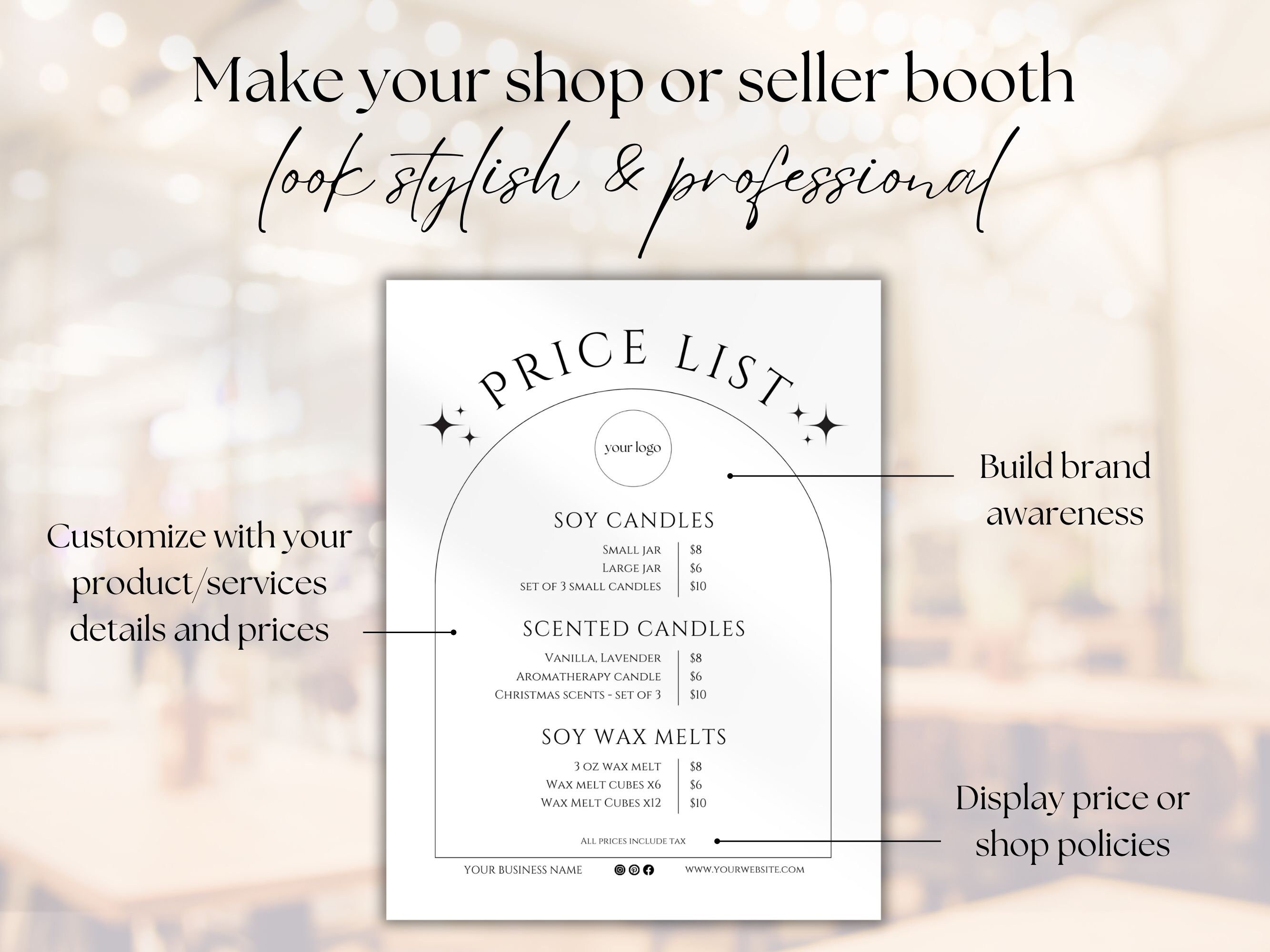 Business Price List Template, Pricelist Sign for Market Vendor, Craft ...