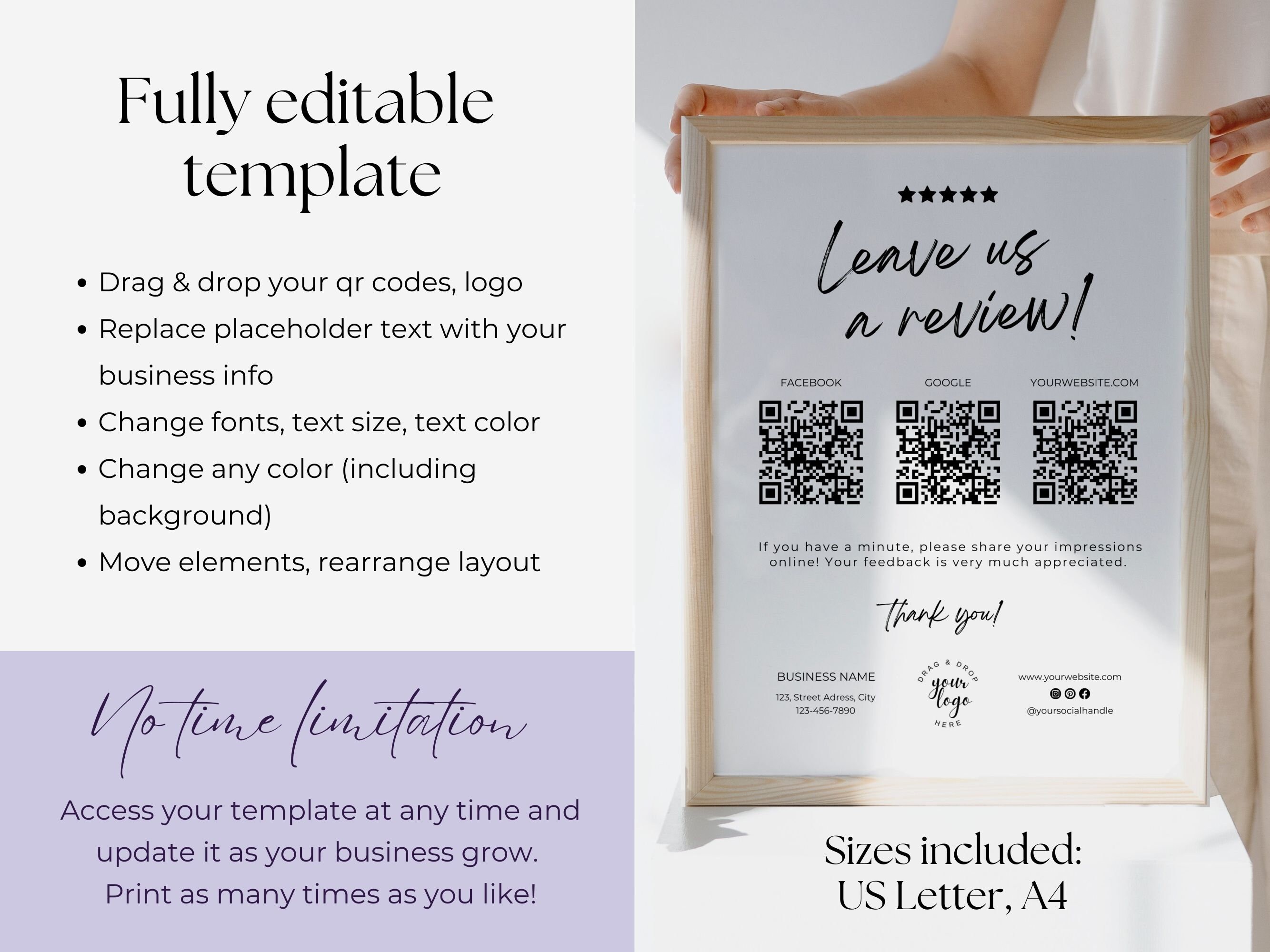 Please Leave a Review Business Sign Template With 3 Qr Code Editable in ...
