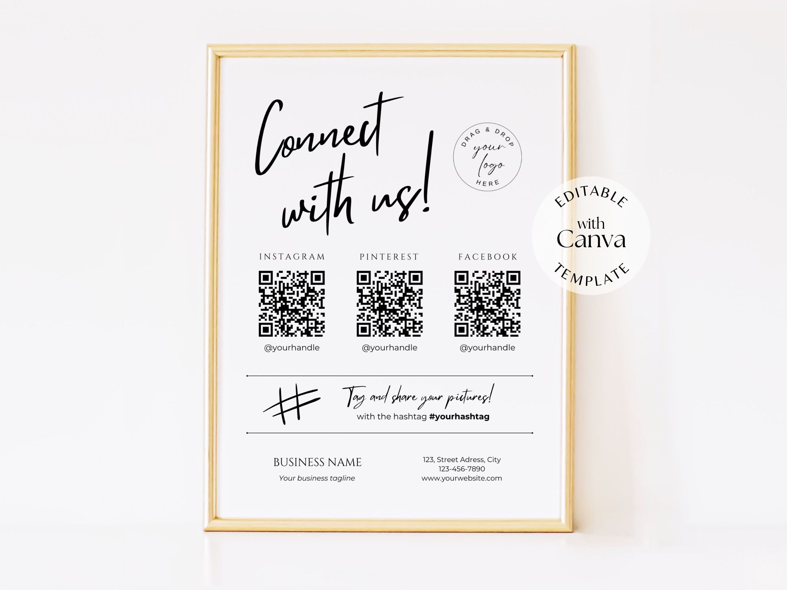 Business Social Media Sign With Qr Code, Editable connect With Us ...