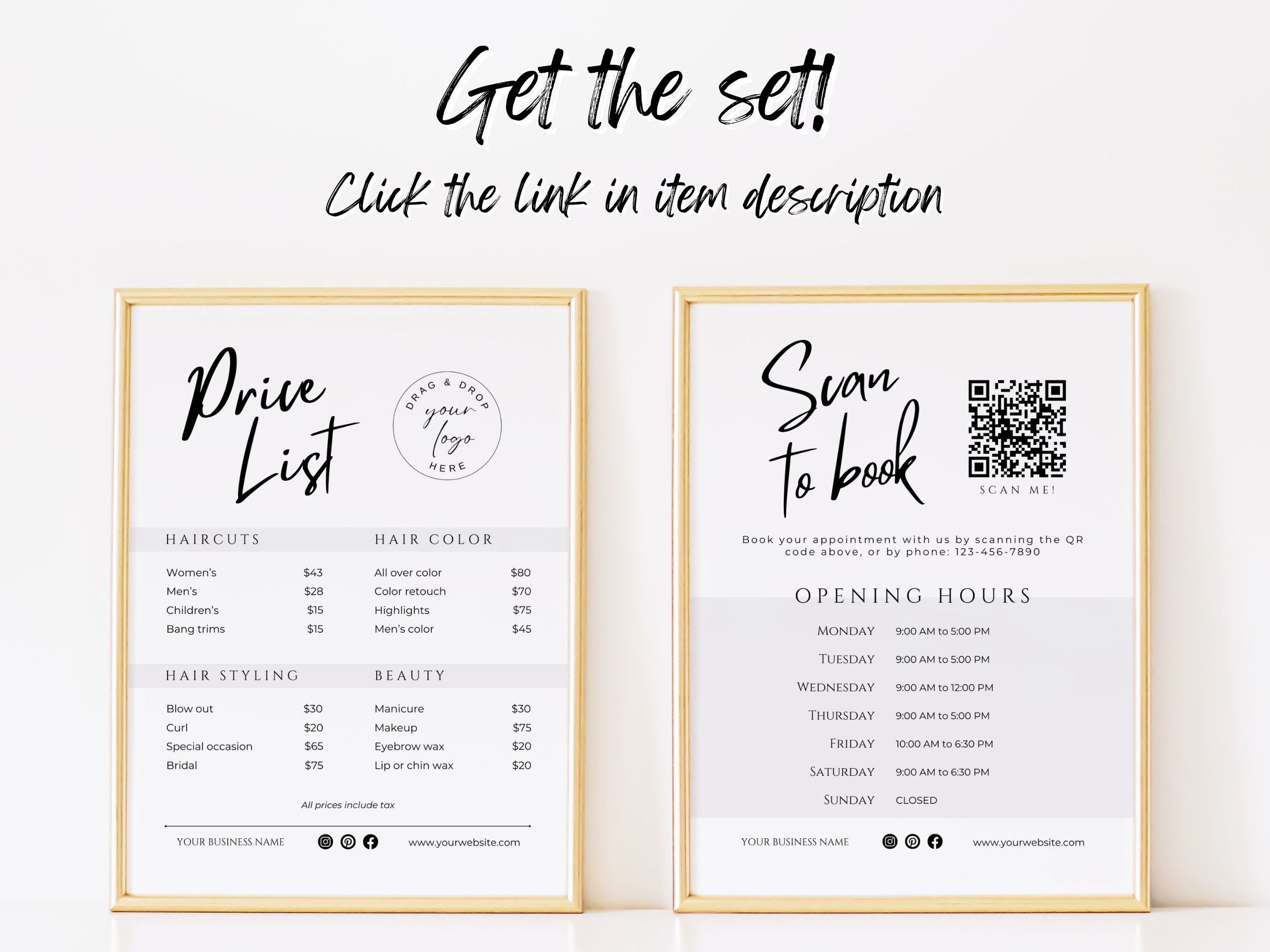 Price List Sign for Beauty Salon, Hairstylist, Business Template to ...