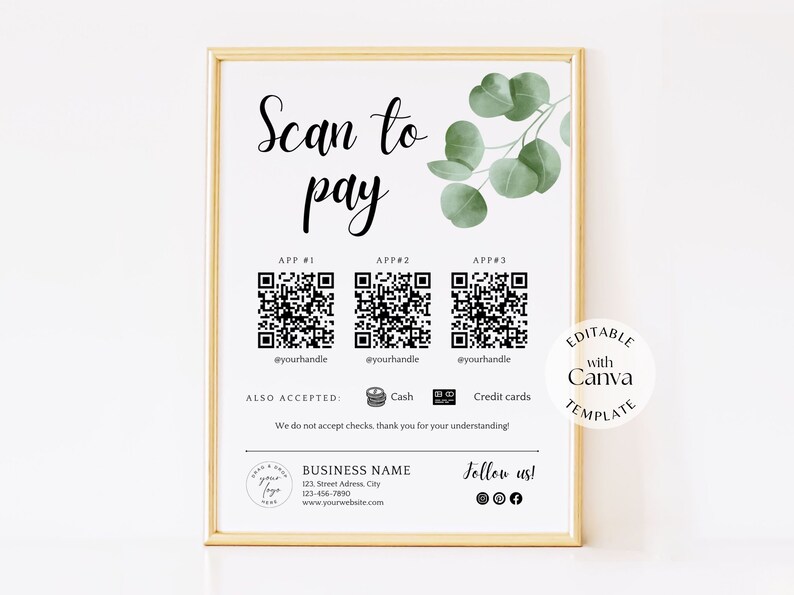 Editable Scan to Pay Sign With Qr Codes for Salon, Store, Craft Fair ...
