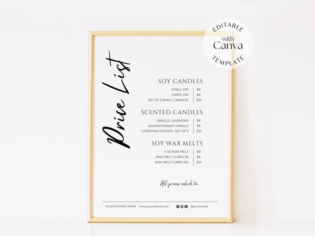 Elegant Pricelist Template for Business, Craft Show Price List, Modern ...