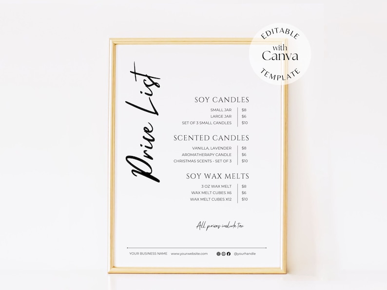 Elegant Pricelist Template for Business, Craft Show Price List, Modern ...