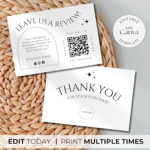 Leave a Review Card Template With Qr Code, Printable Retro Thank You ...