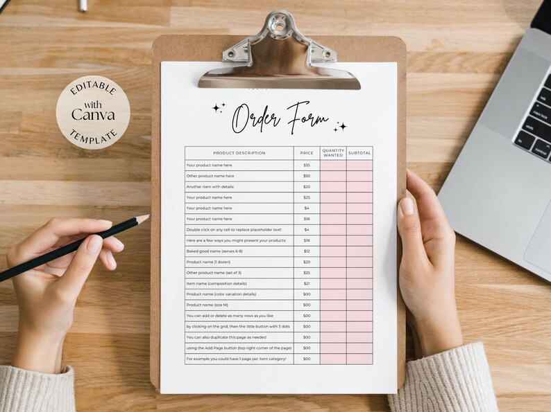 Editable Order Form Template With Price List, Small Business Ordering ...