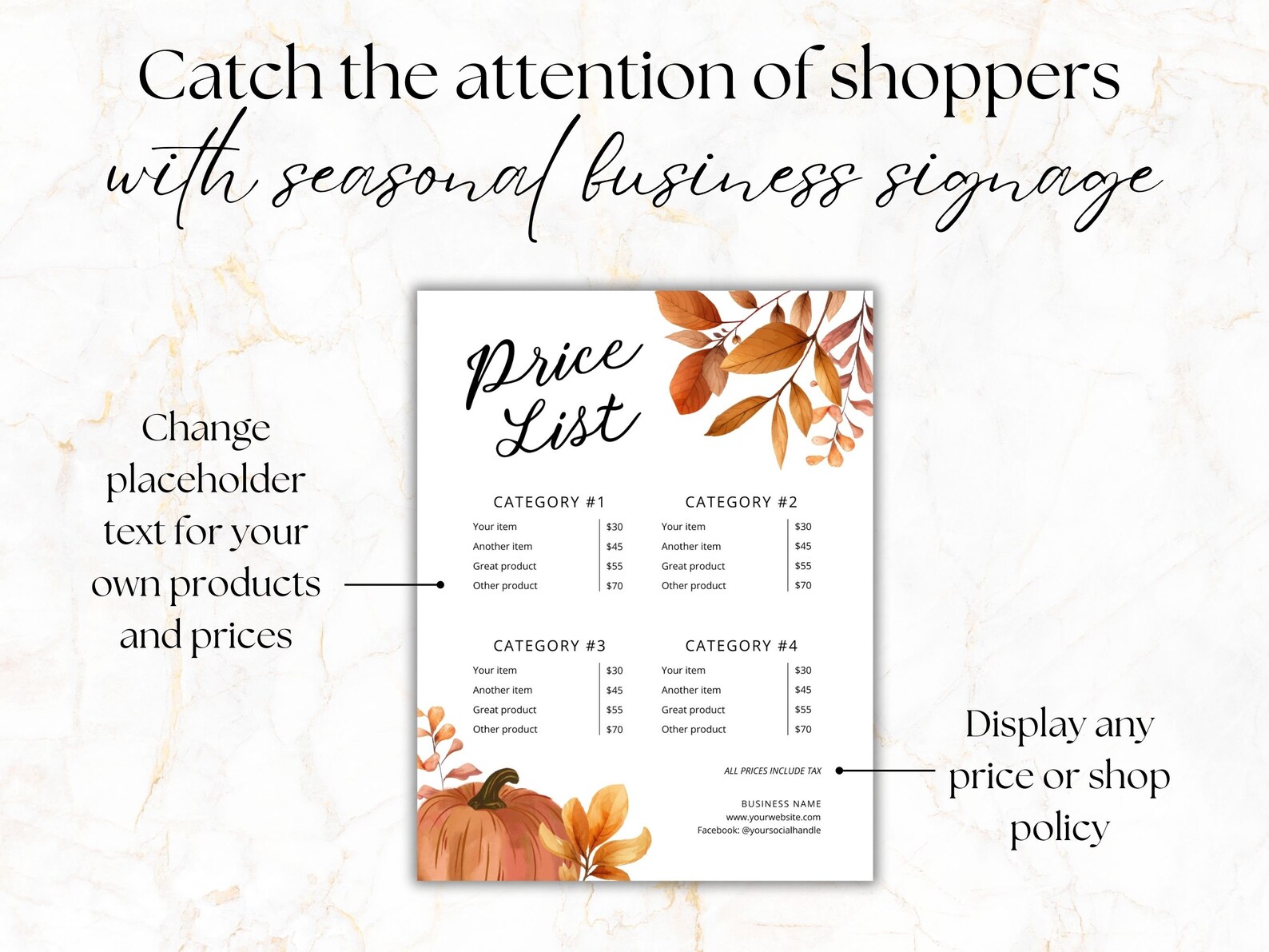 Pumpkin Price Sign Template for Halloween or Thanksgiving Vendor Event ...