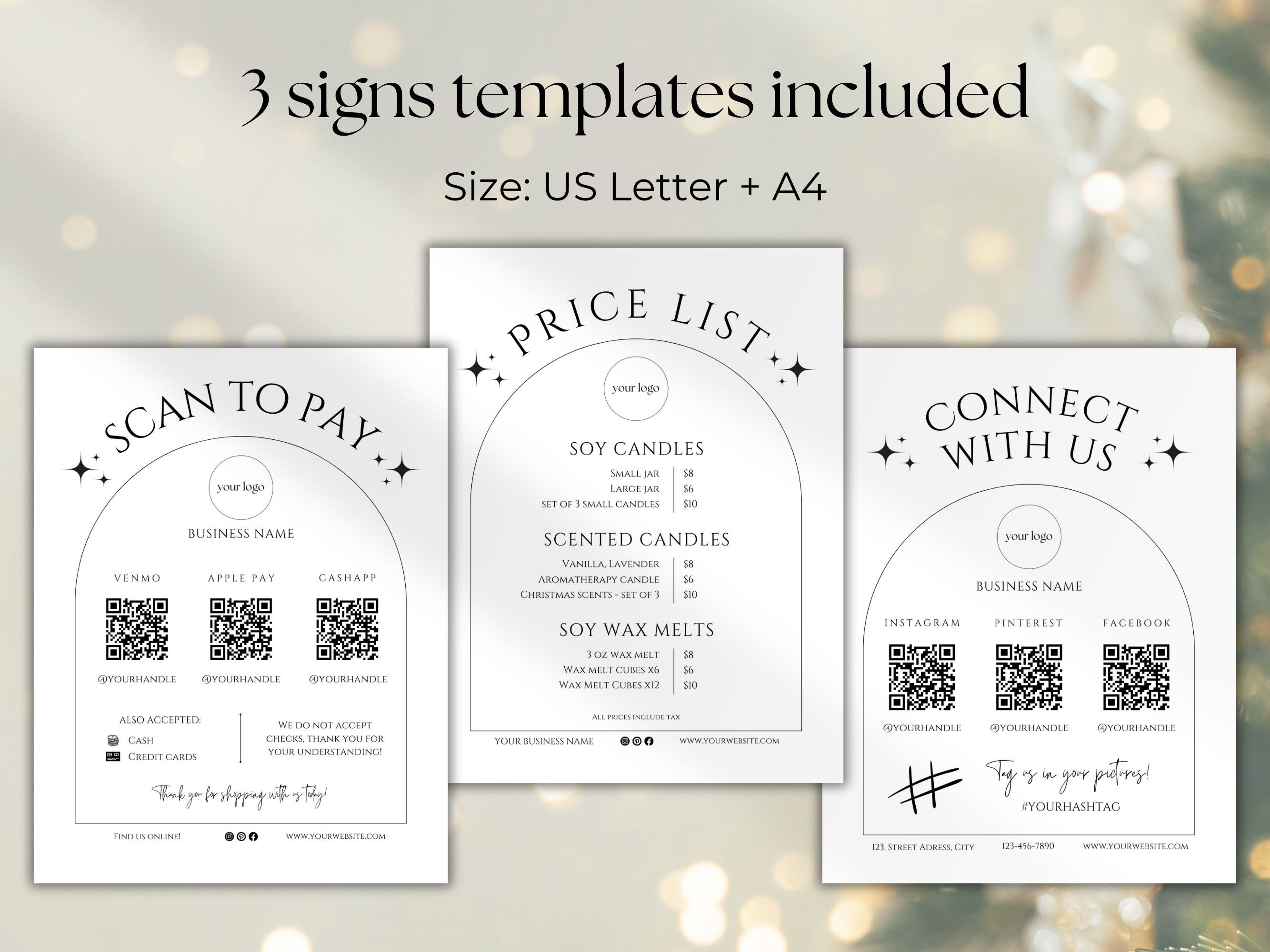 Business Signage Templates Bundle payment Sign Social Media - Etsy
