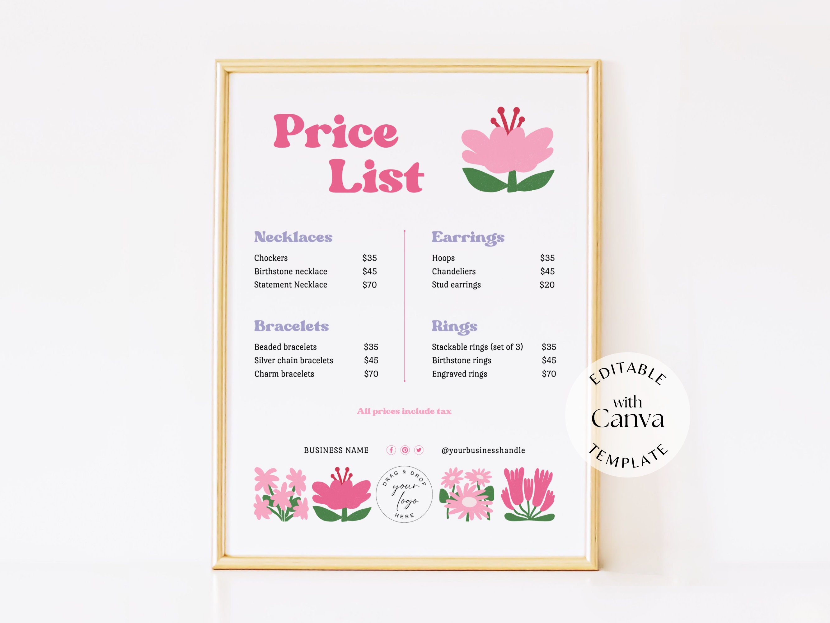 Editable Price List Template for Small Business, Pop up Shop, Diy ...