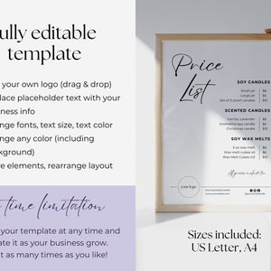 Modern Price List Sign for Business, Pop up Shop, Craft Fair Seller ...