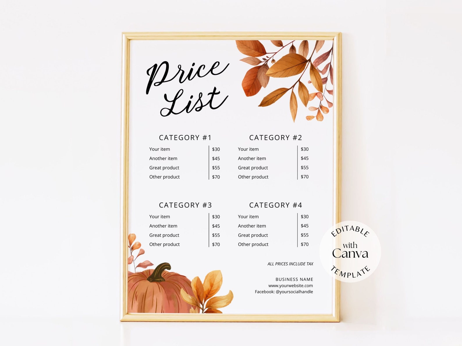 Pumpkin Price Sign Template for Halloween or Thanksgiving Vendor Event ...