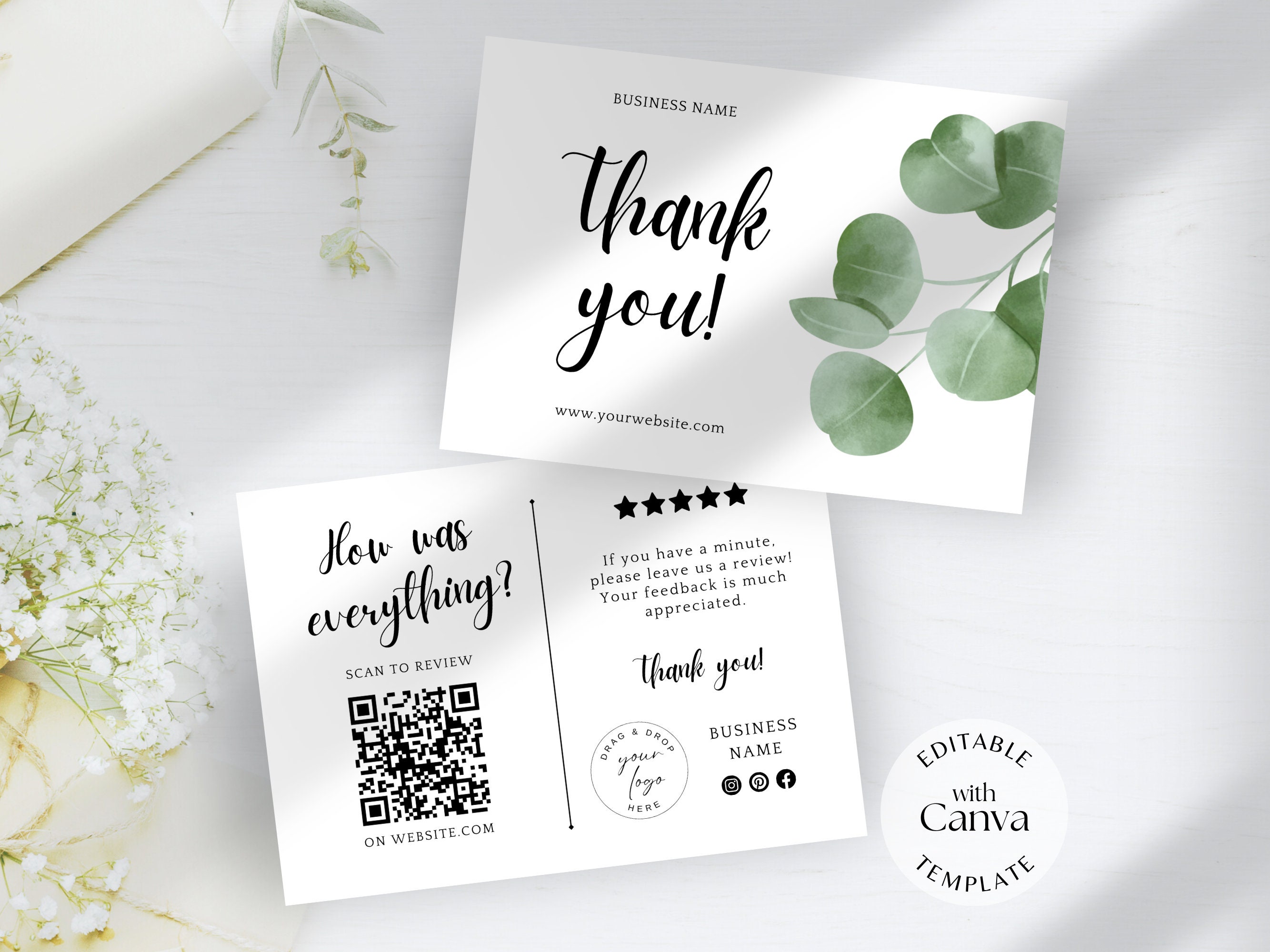 Leave a Review Card Template With Qr Code & Logo, Printable and ...