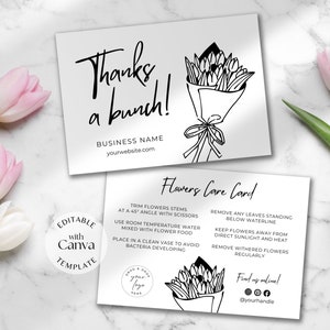 Bouquet Care Card for Flower Shop, Florist Business, Plant Seller ...