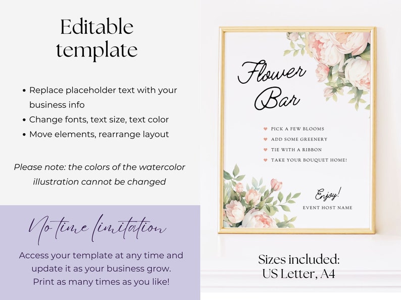 Flower Bar, Make a Bouquet Sign Template Editable With Host Name for ...