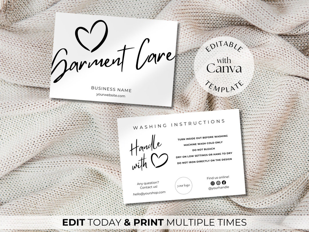 Garment Care Card Template, Business Product Insert With Clothing ...