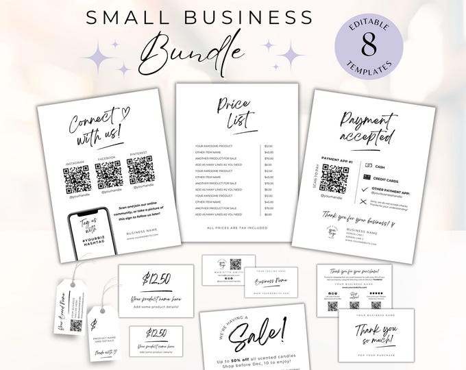 Craft Fair Bundle, 8 Editable Templates (signs, Cards, Tags) for Small ...