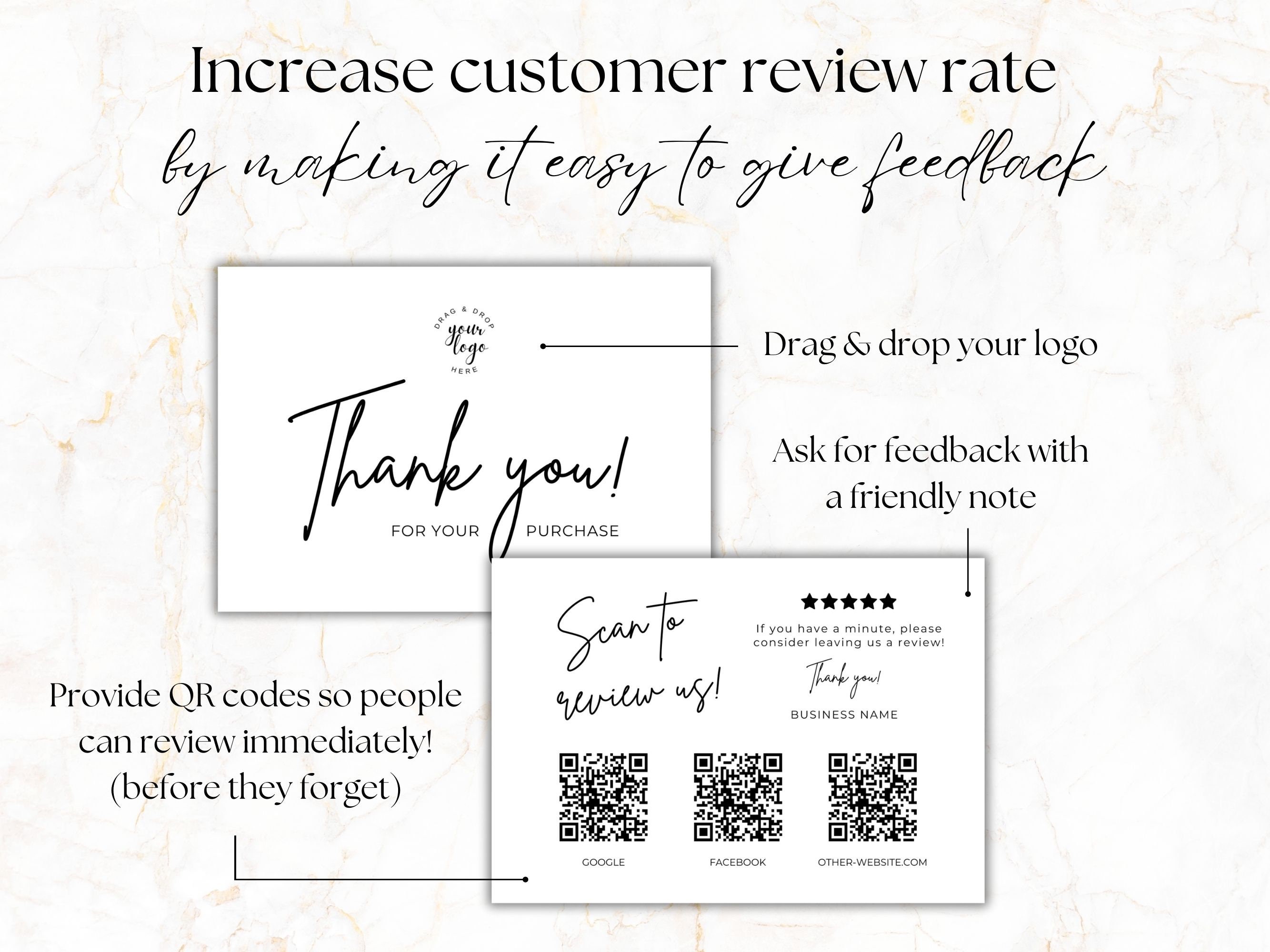 Please Leave a Review Card Template With 3 Qr Codes, Business Packaging ...
