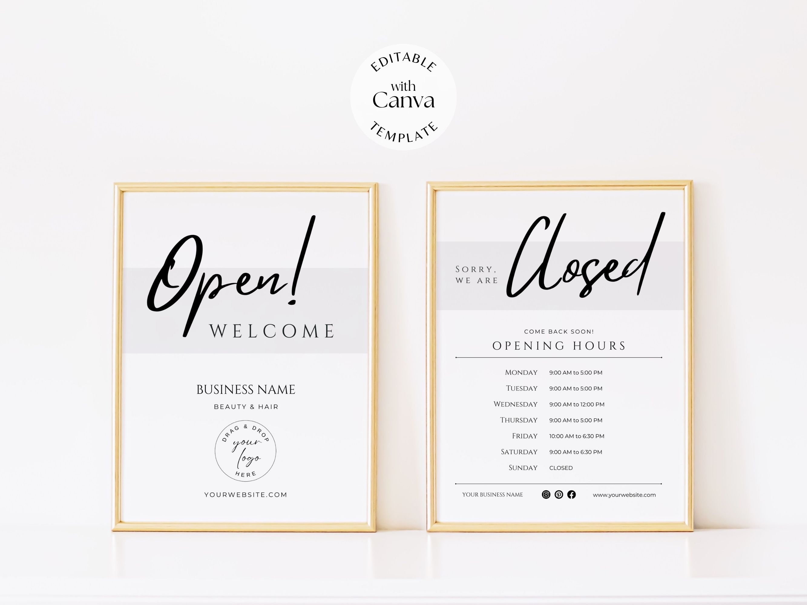 Printable Open & Closed Business Signs Bundle With Logo, Opening Hours ...