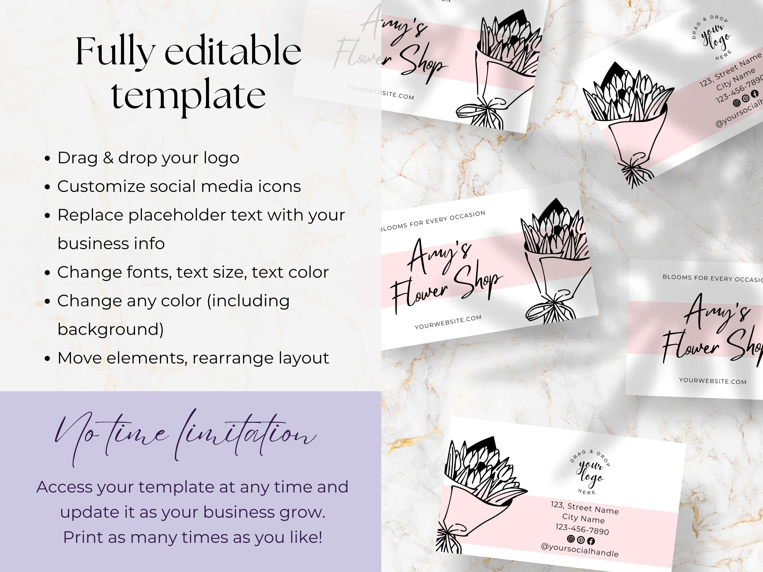 Florist Business Card Template for Flower Shop, Editable in Canva ...