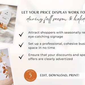 Fall Market Vendor Display Bundle, Price Sign, Cards, Tags Editable ...