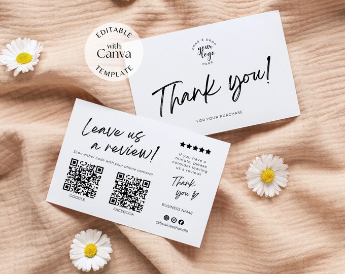 Leave Us a Review Card Template With 2 Qr Codes, Business Package ...