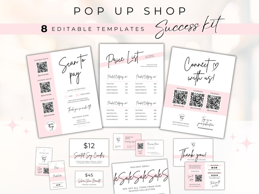 Craft Fair Bundle, 8 Editable Templates signs, Cards, Tags for Small ...