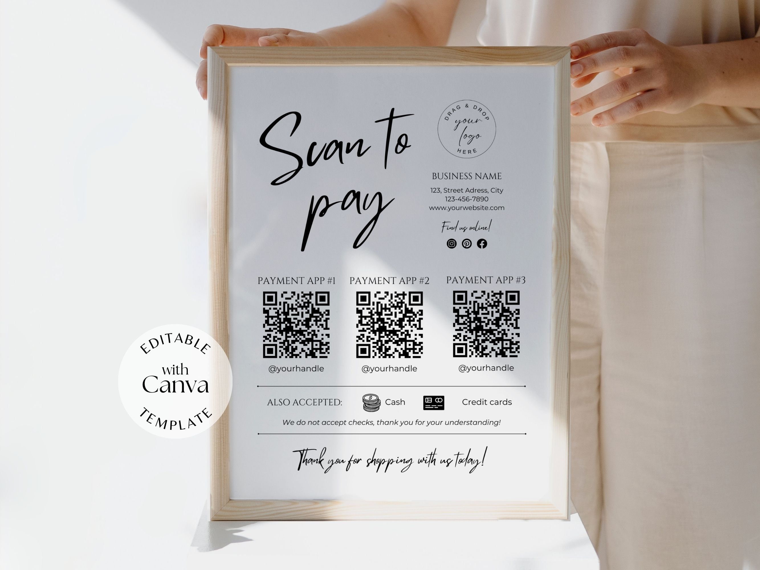 Editable Scan to Pay Template With Qr Codes, Business Payment Sign for Vendor Booth, Craft Show ...